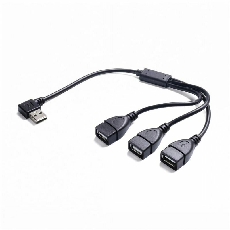 (1 шт.) Угловой разветвитель USB (male) на 3 порта USB (female) изгиб вправо