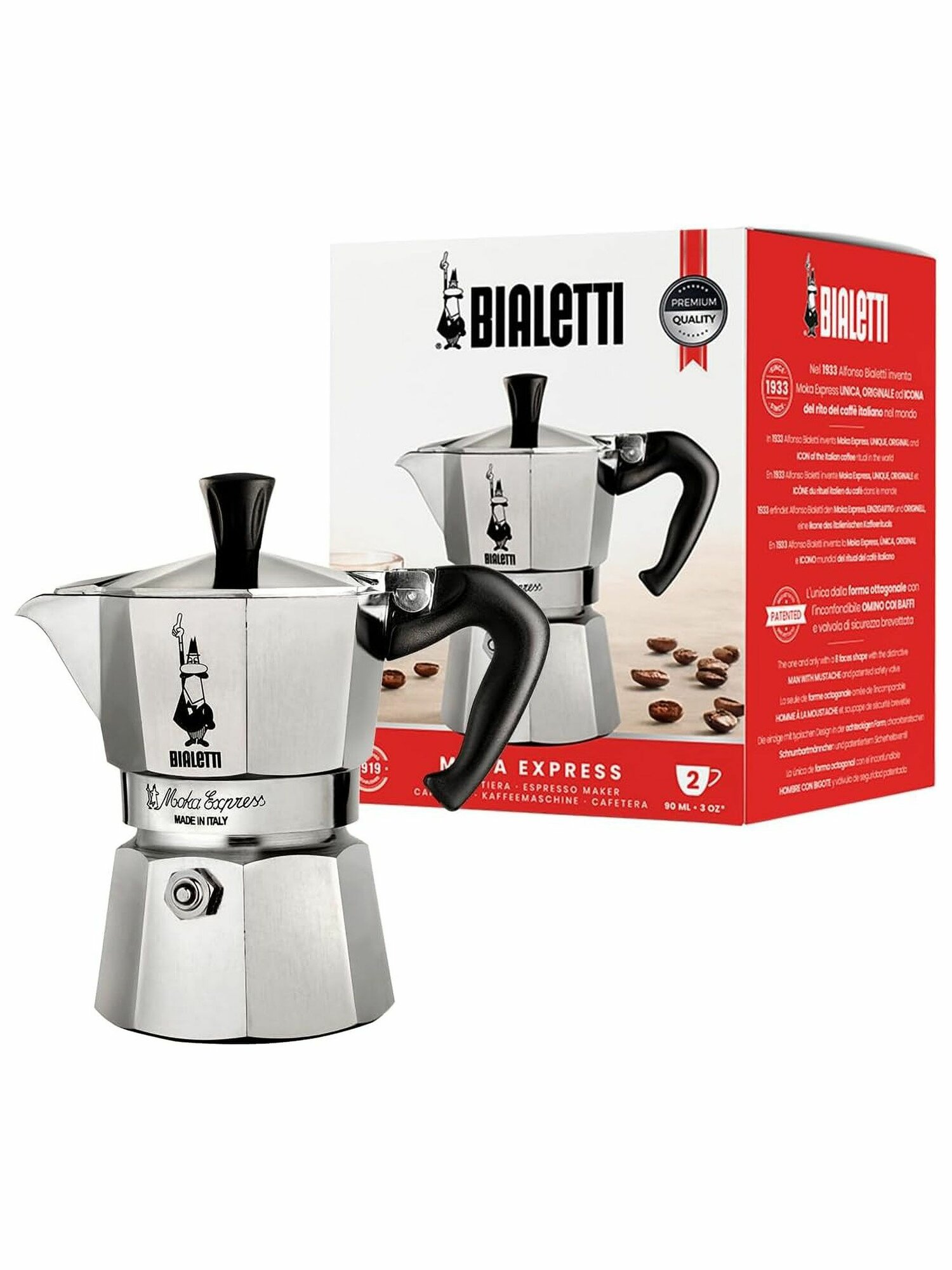 Bialetti, Moka Express, Гейзерная кофеварка на 2 чашки, 90мл