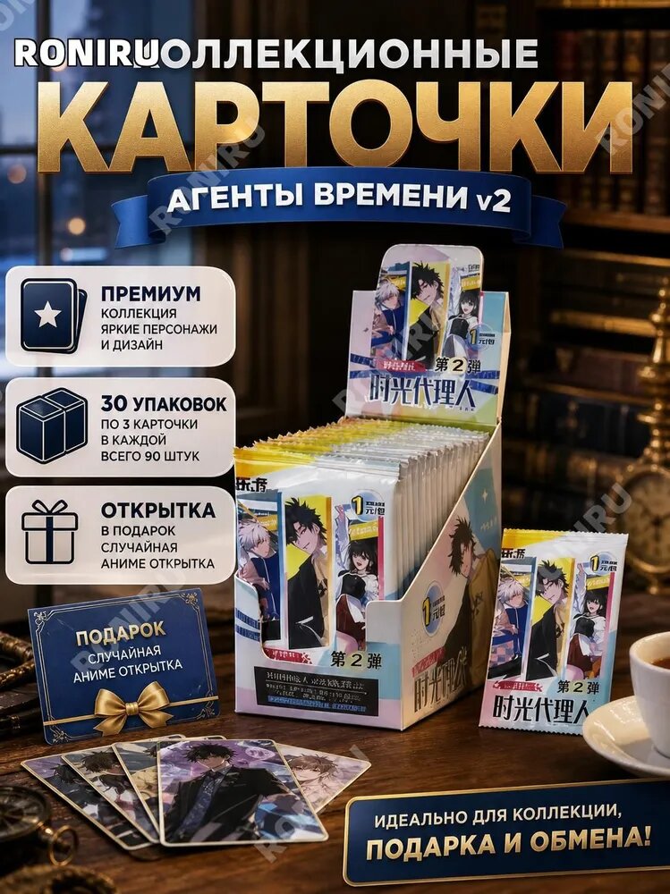 Коллекционные карточки Агенты Времени v2, набор 30 упаковок по 3 в упаковке всего 90, в подарок случайная аниме открытка