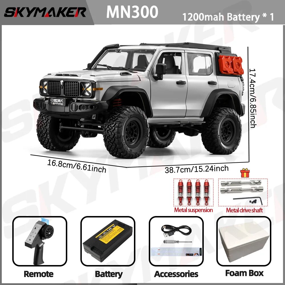 MN300 1:12 Горный радиоуправляемый автомобиль 2.4G Полностью пропорциональный радиоуправляемый внедорожник DIY Симуляционная модель автомобиля Подарок для мальчиков и взрослых Игрушки