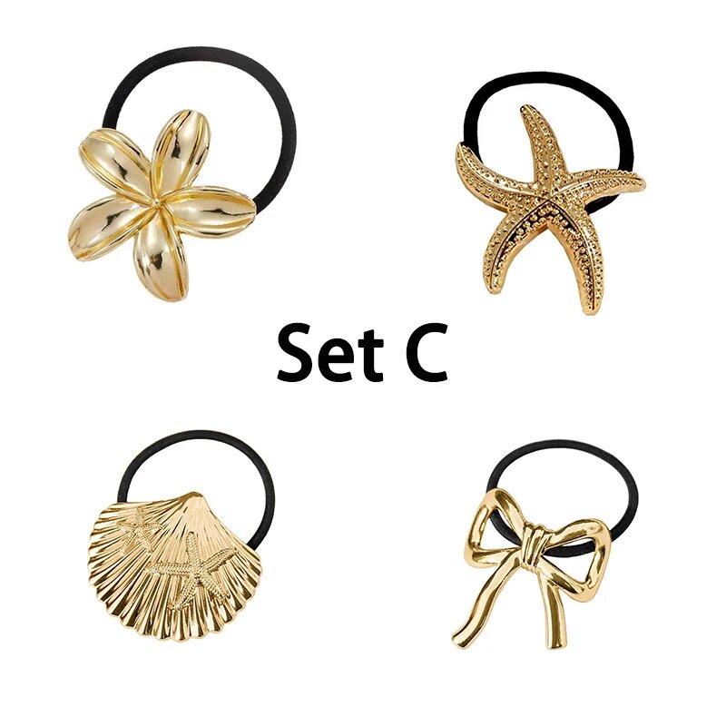 Резинки для волос Set-C (цветок, морская звезда, ракушка, бант)
