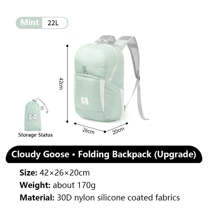 Naturehike Cloudy Goose складной рюкзак 18л/22л Mint 22L