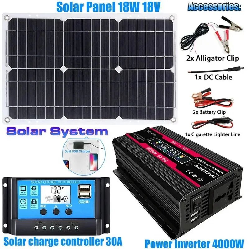 220V 4000W Комплект Солнечных Панелей Полный Генератор Солнечной Энергии 30A Домашняя Сетевая Система