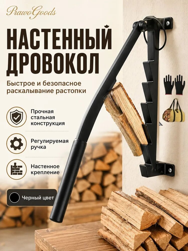 Настенный дровокол ручной, Железо, Металл, Прочная стальная конструкция