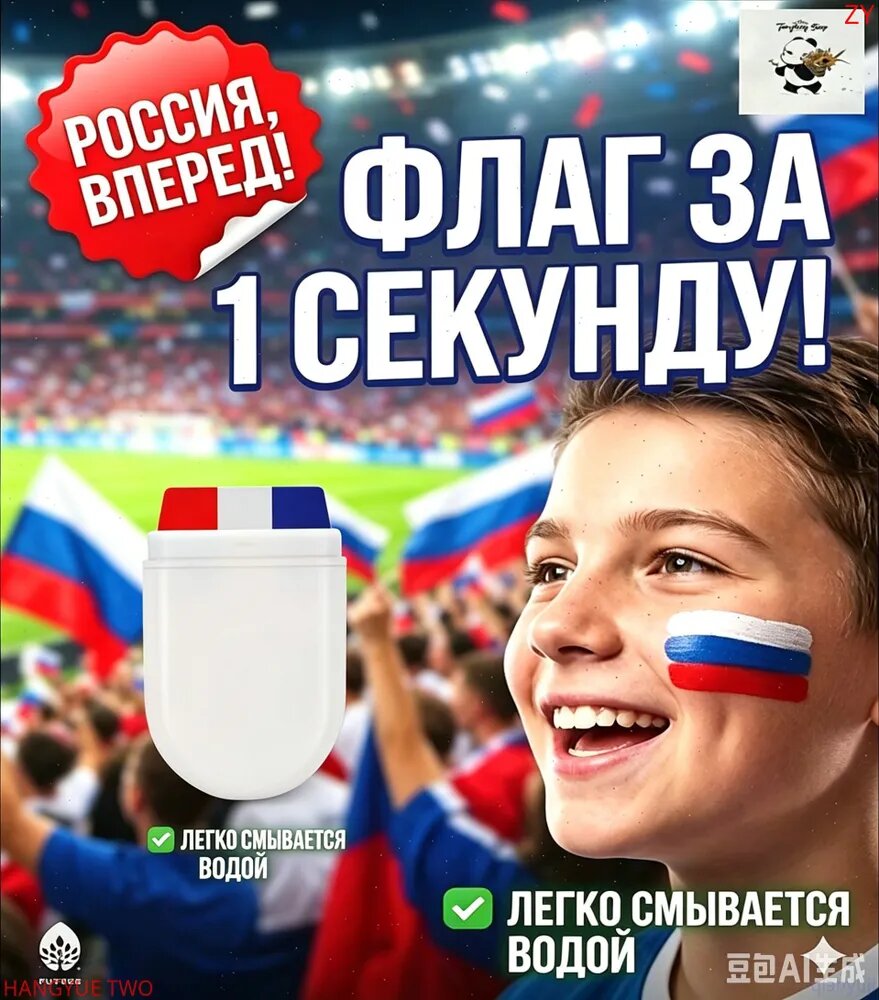 Аквагрим для лица и тела Триколор (Флаг России), карандаш-мелок для болельщиков, легко смываемый и безопасный грим