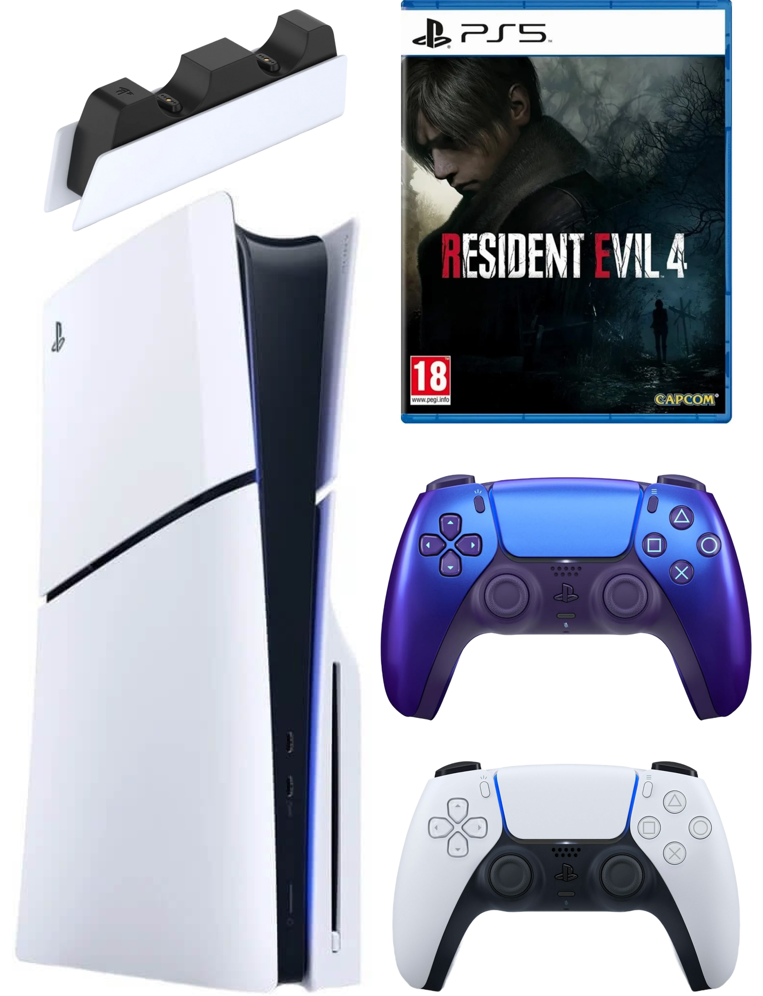 Игровая приставка Sony PS 5 Slim,1ТБ(с дисководом) +2-ой геймпад+Зарядная станция+Resident Evil 4 Remake