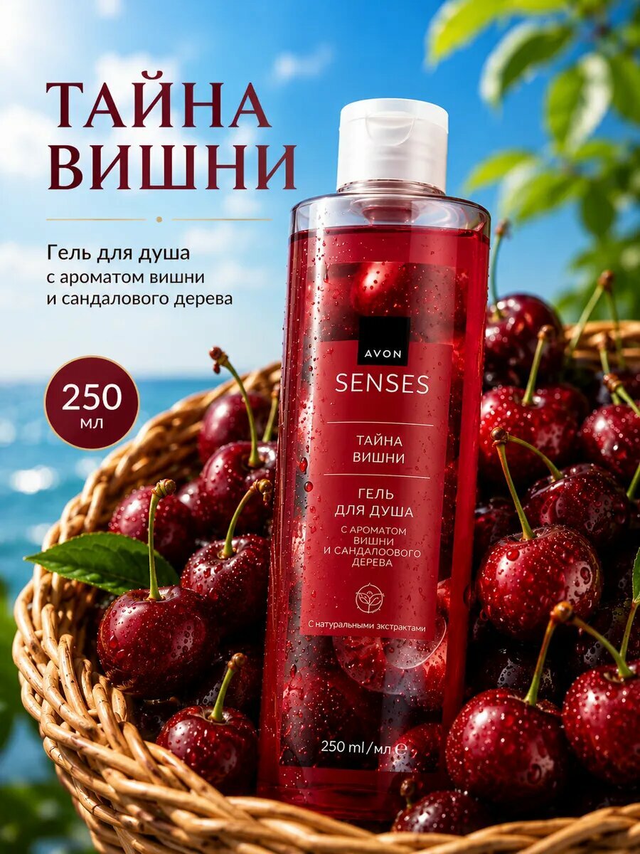 Гель для душа Avon "Тайна вишни", 250мл, женский, увлажняющий, питание