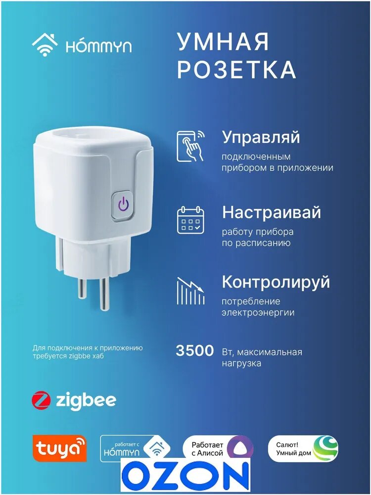 Розетка умная HOMMYN zigbee RKNZ02