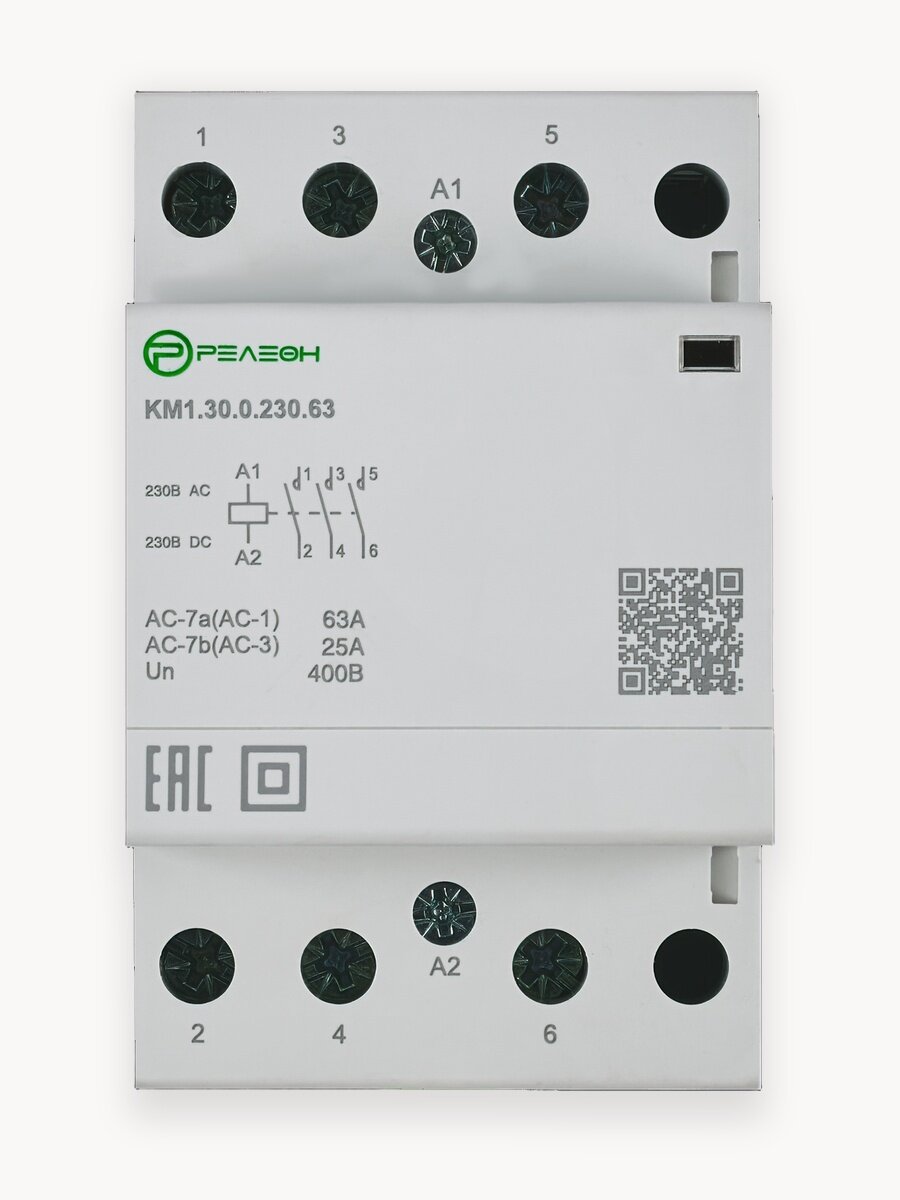 Модульный контактор 4НО контакта 63А; 230В AC/DC, релеон, KM1.40.0.230.63