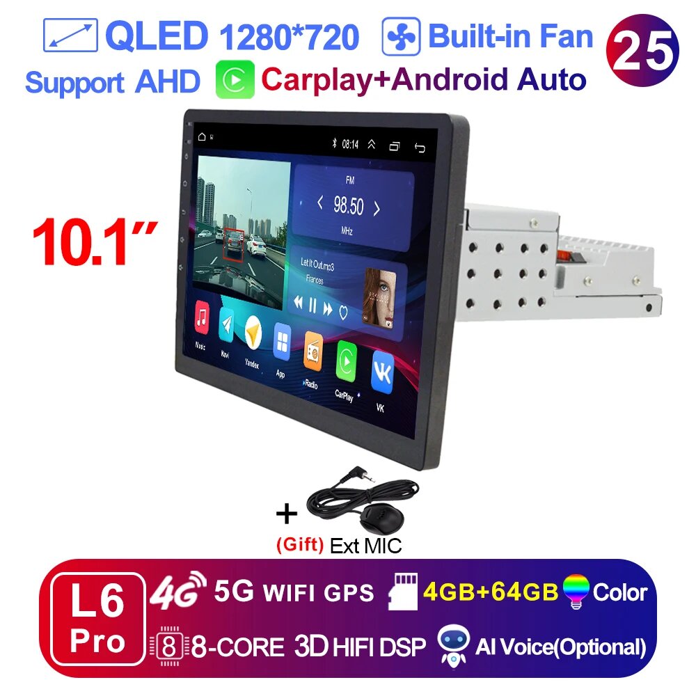 Автомагнитола LEHX Pro 8 Core Android 14 1din 9/10 дюймов с поддержкой видео, 10-L6 Pro(4-64GB)-0