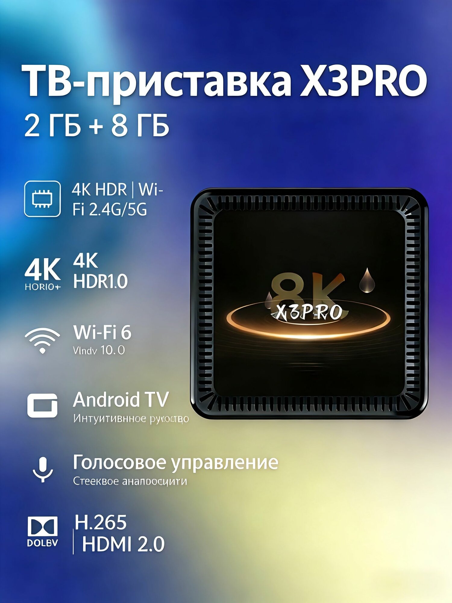 Android TV Box X3PRO: Быстрый и плавный (4-ядерный H618, 2+8 ГБ), 4K, dual-band Wi-Fi, Bluetooth 5.2, всё необходимое
