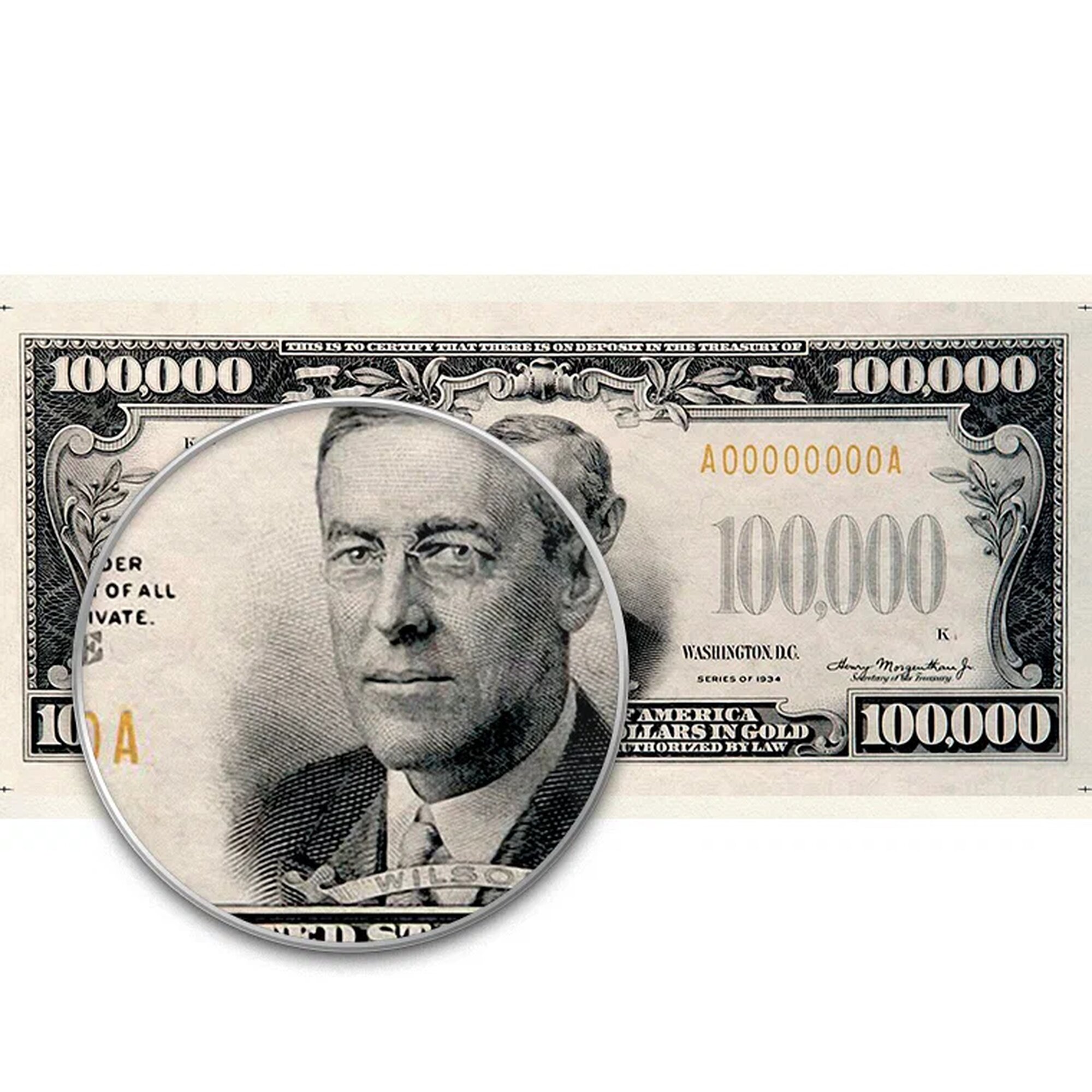 100000 долларов 1934 года США, Вудро Вильсона, одна из самых дорогих банкнот в мире, копия
