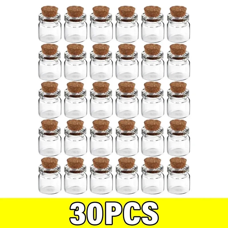 Миниатюрные прозрачные стеклянные баночки с пробками 50 шт Белый, 30PCS