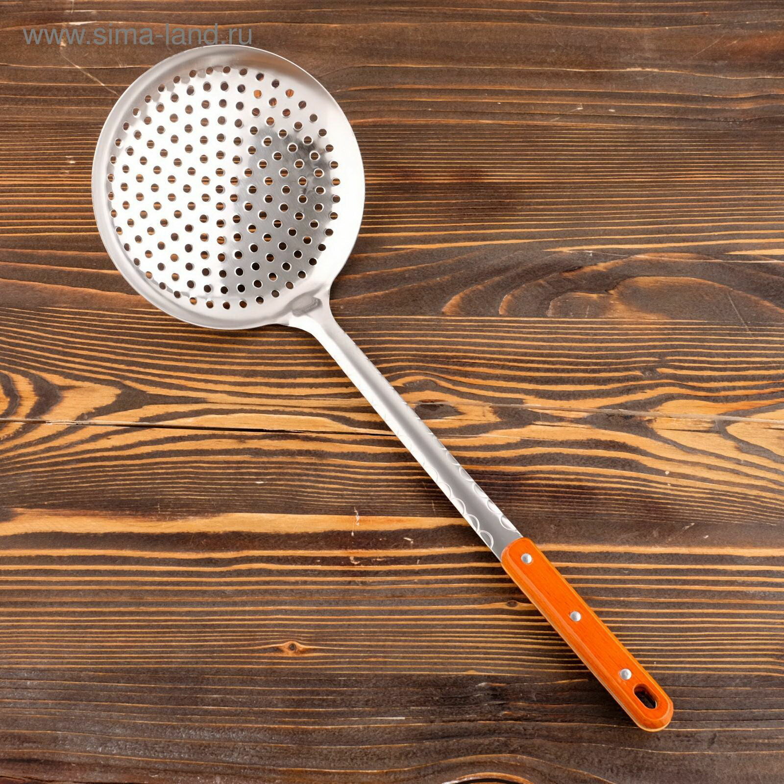 Шумовка для казана 48с м, диаметр 17 см, узбекская, с деревянной ручкой, металл