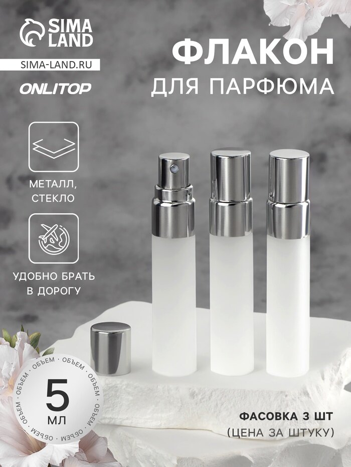 Флакон для парфюма, с распылителем, стеклянный, 5 мл, матовый, прозрачный, 3 шт.
