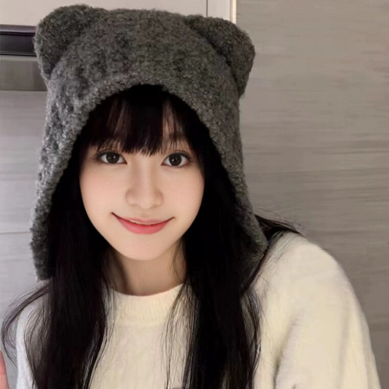 Шарф и шапка, интегрированные осенне-зимним теплым плюшевым толстым искусственным мехом кролика, милая защитная шапка для ушей, защита от холода, шарф на шею с капюшоном