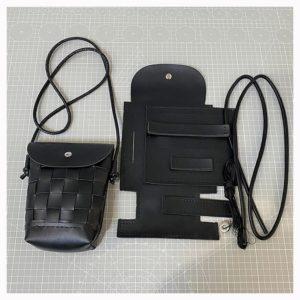 Тканые сумки через плечо ручной работы «сделай сам», кошелек для монет, набор сумок на плечо, вязаный дизайн, набор сумок из искусственного материала, кожаный рюкзак на заказ, Черный