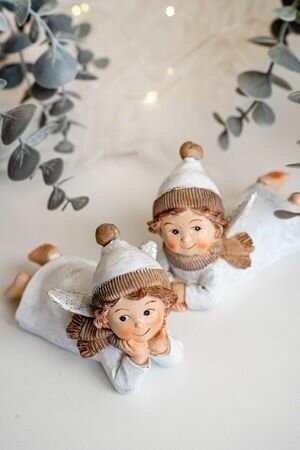 Декоративные фигурки ангелочки уизли, белый, коричневый, полистоун, 10 см, 2 шт, Swerox Q618-W-набор