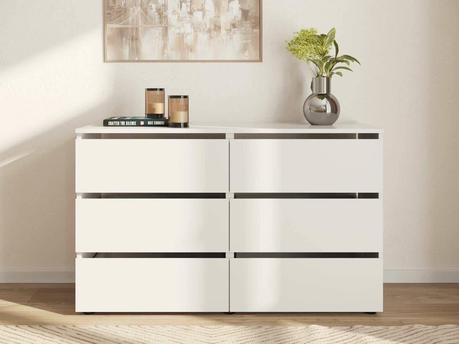 Комод для одежды с ящиками Белый текстурный / Белый текстурный ТК, Токио, 120х36х73 см Астрид-Мебель