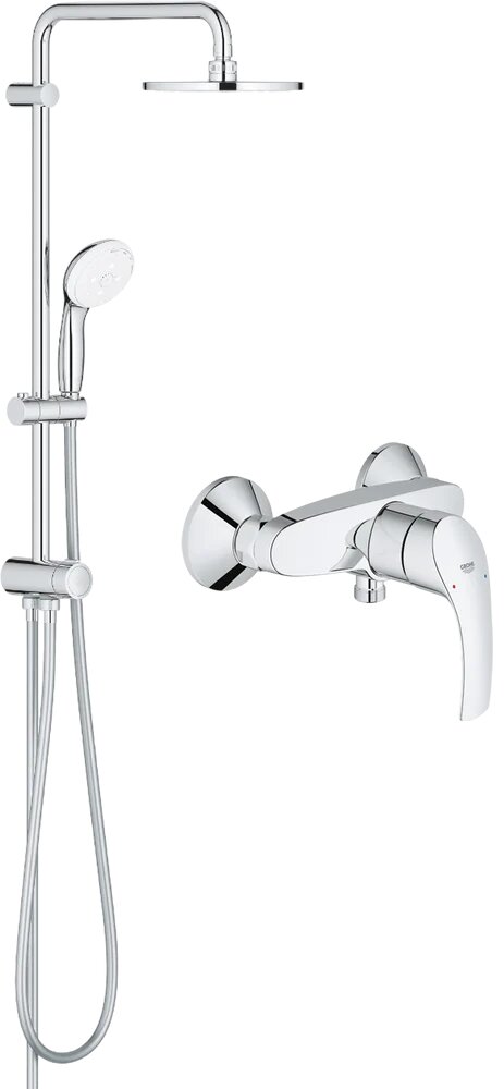 Душевая стойка Grohe Eurosmart New 124410 со смесителем, хром, глянцевая, душевая система с тропическим душем, с лейкой, латунная, рычаг сбоку