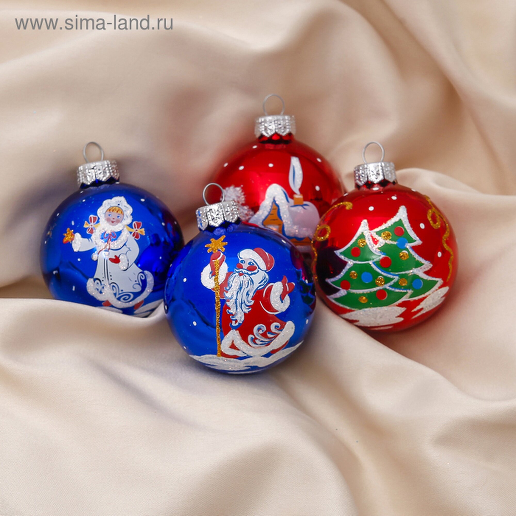 Набор новогодних шаров Елочка "Презент", стекло, ручная роспись, 4 шт