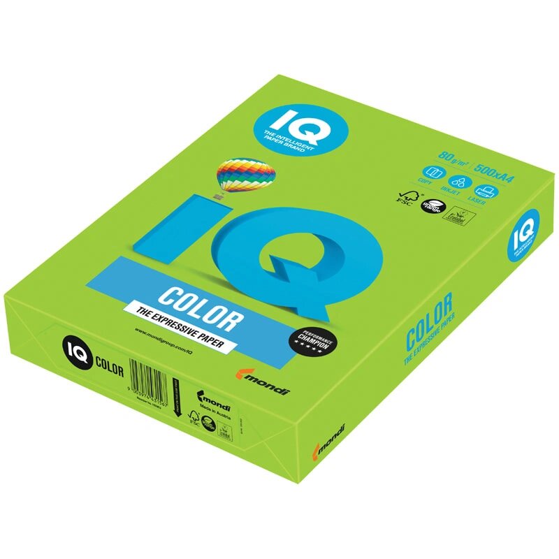 Бумага цветная IQ COLOR (А4,80г, LG46-зеленая липа) пачка 500л.