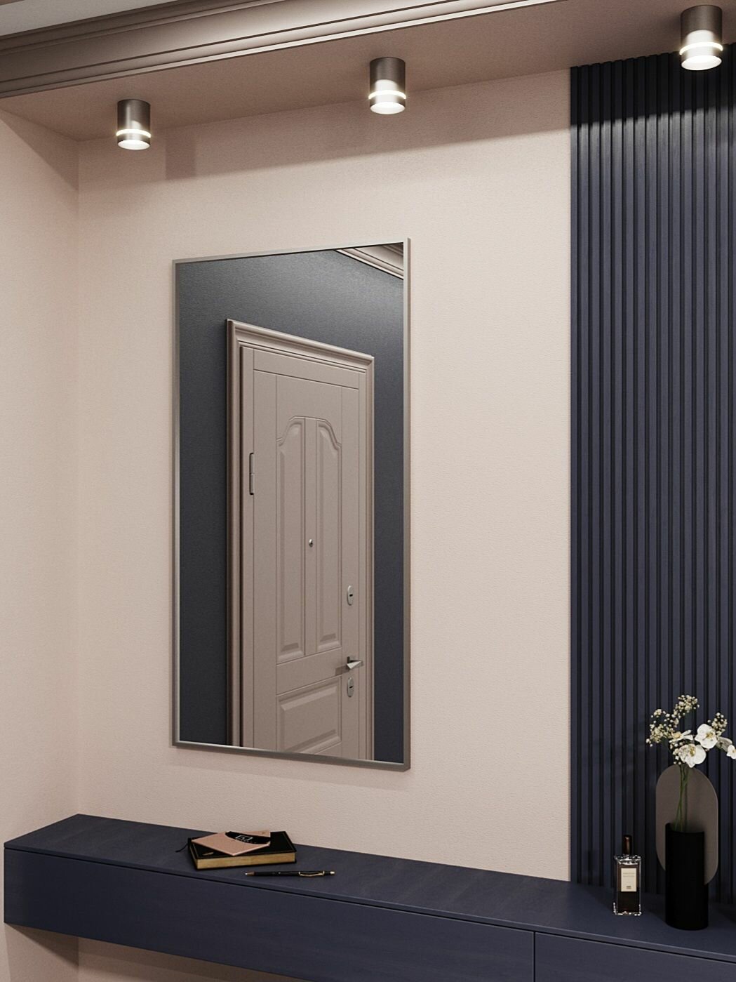 Зеркало в ванную в алюминиевой раме MOONRISE 120х70 см. Серебро