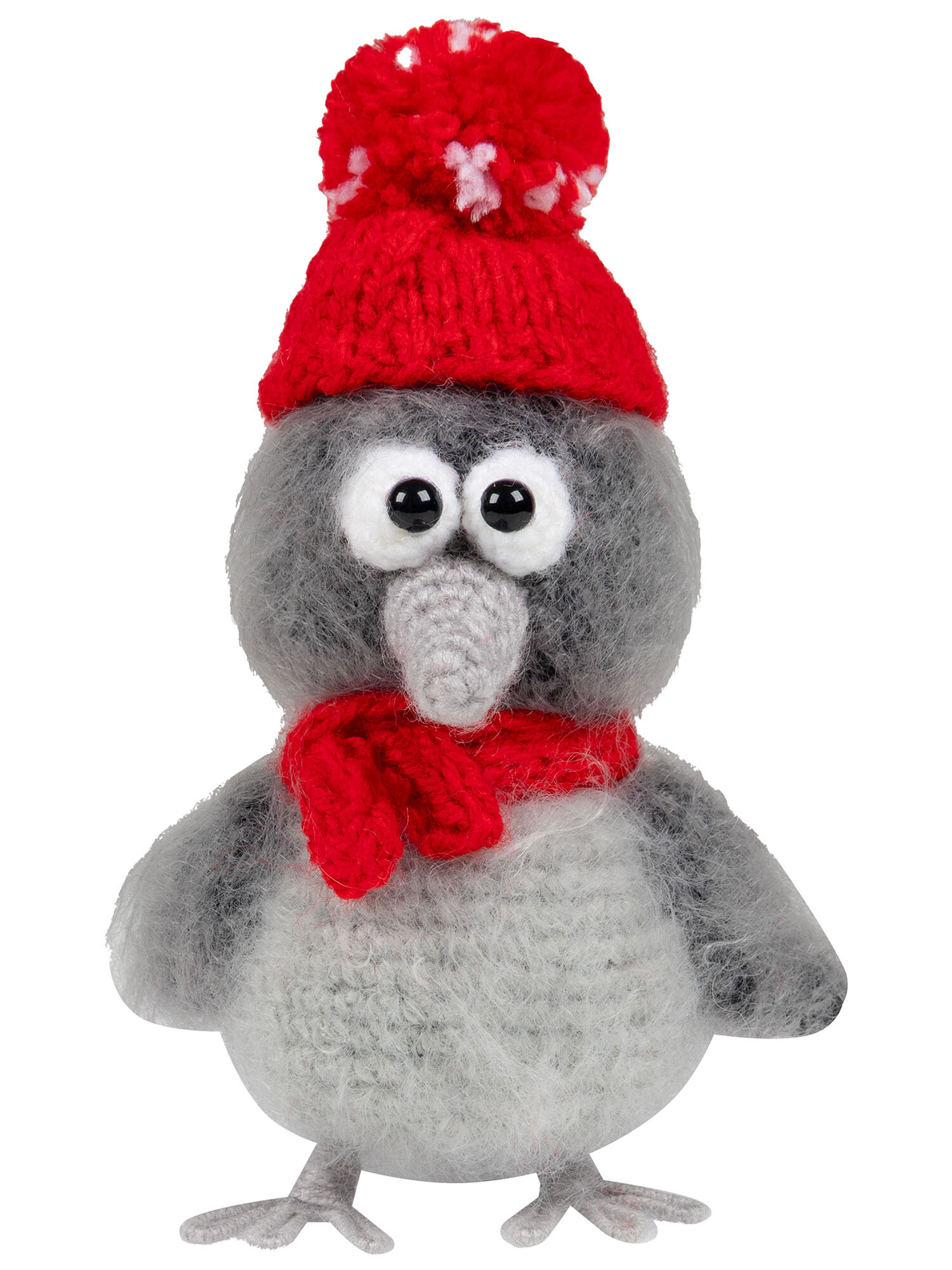 Мягкая сувенирная игрушка ручной работы Вороненок вязаный 12 см в шапочке (маленький) (СФ-06)