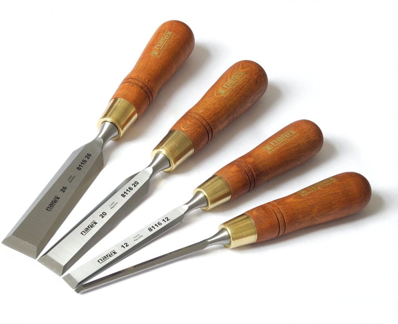 Набор из 4 плоских стамесок с ручкой NAREX WOOD LINE PLUS 6, 12, 20, 26 мм 863201