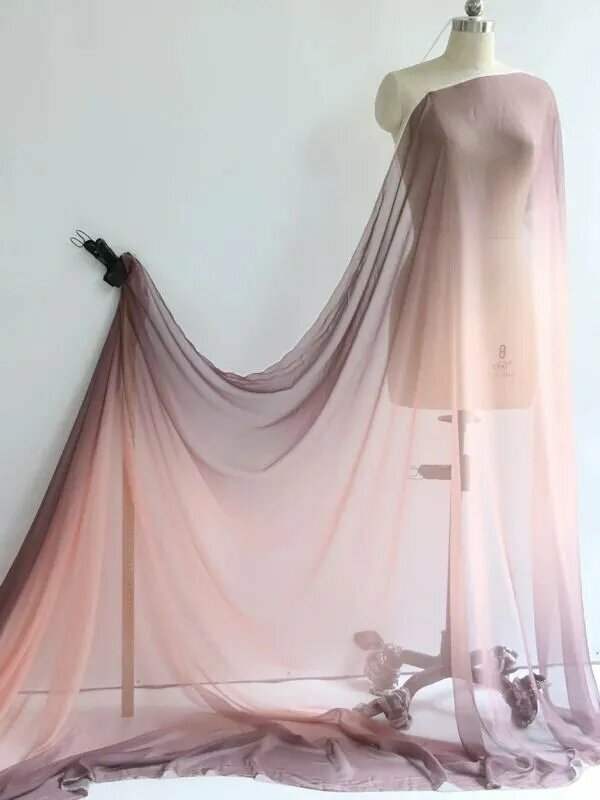 Шифон градиентный (Ombre), 100% полиэстер, ширина 147 см (58"), прозрачный, 30D, продажа на метр для свадебного декора и шарфов