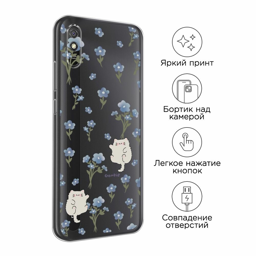 Чехол на Xiaomi Redmi 9A / Сяоми Редми 9А с принтом "Gentle cats", прозрачный — фото 1