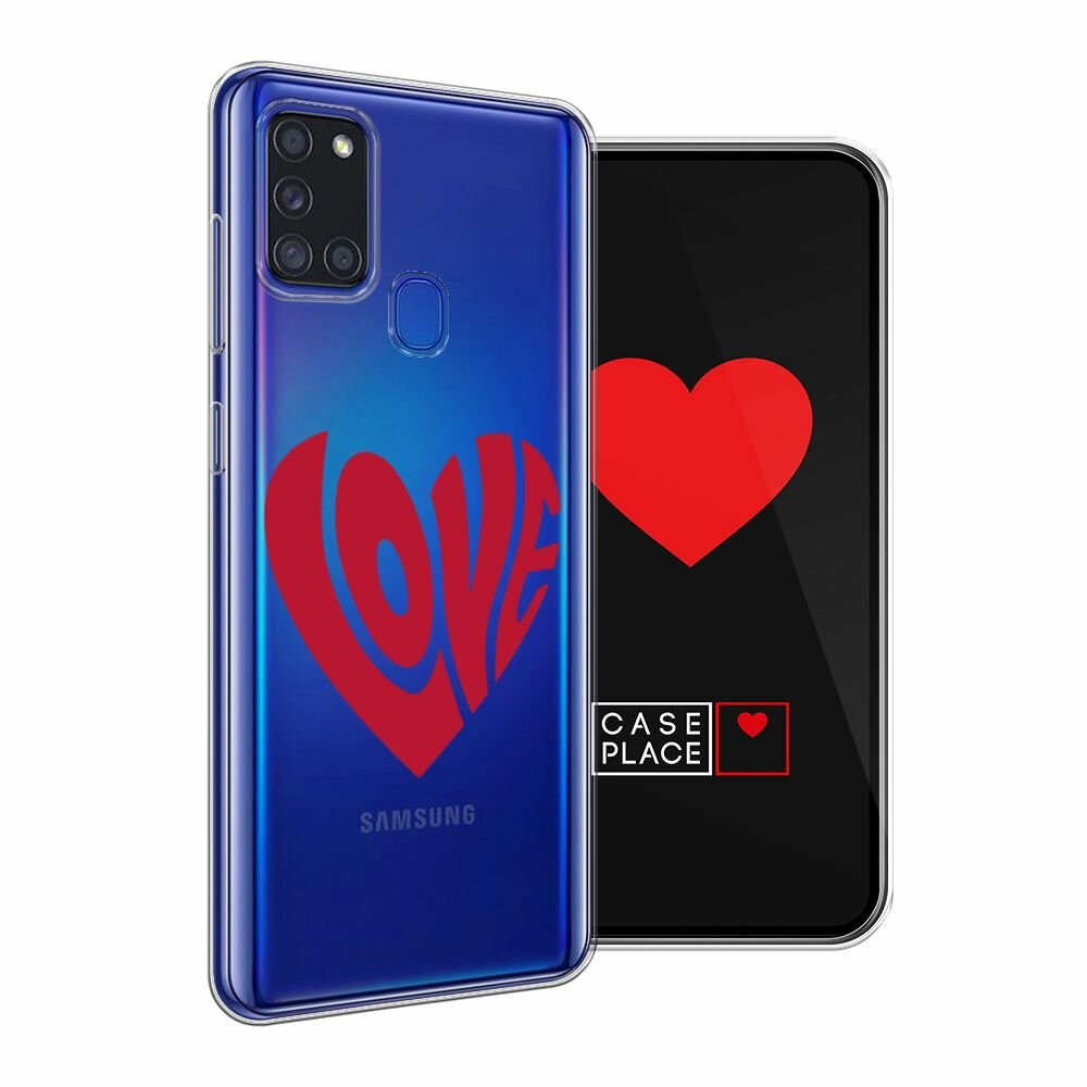 Чехол на Samsung Galaxy A21s / Самсунг Галакси A21s с принтом "Love heart 2 - 14 февраля", прозрачный — фото 1