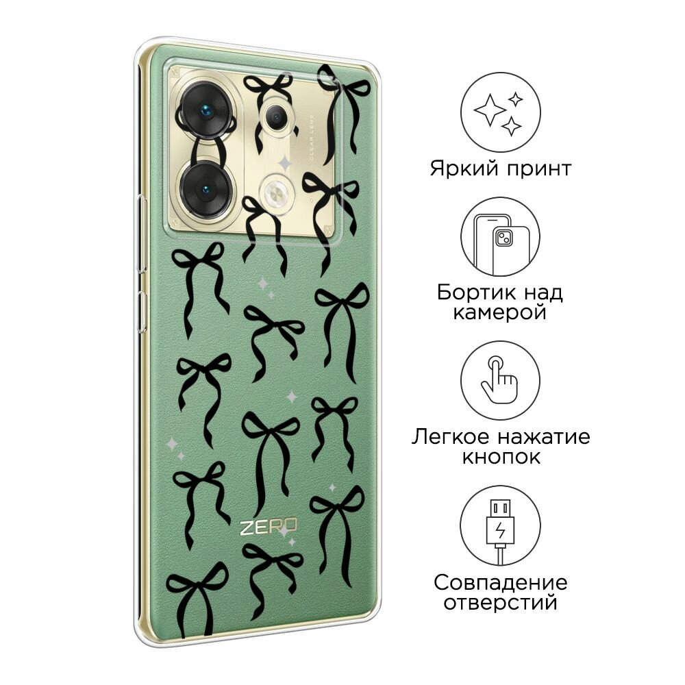 Чехол на Infinix Zero 30 5G / Инфиникс Зеро 30 5G с принтом "Black bows", прозрачный — фото 1