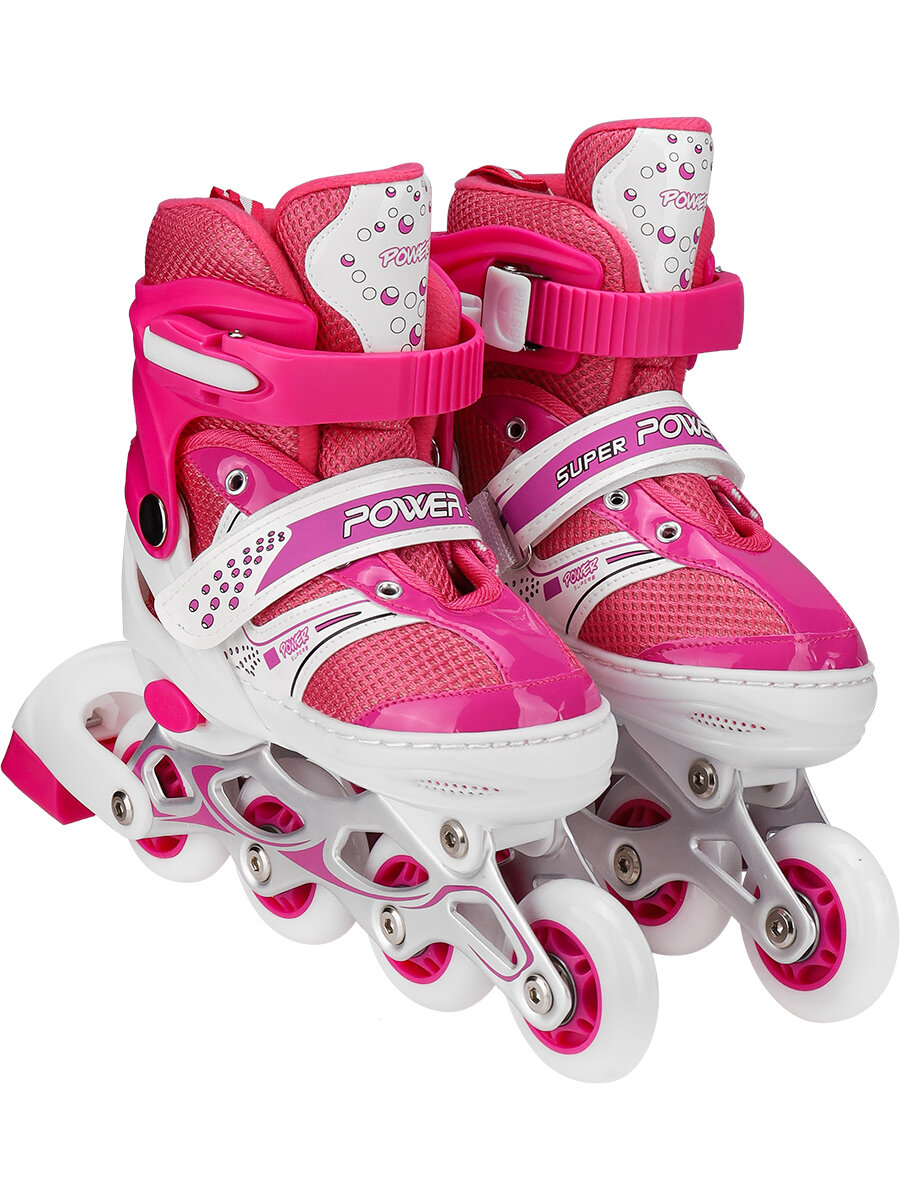 Роликовые коньки 2в1 с лезвием (ролики и коньки), розовые, колеса ПВХ, раздвижные (размер 30-33) . Арт. РЛК-1776