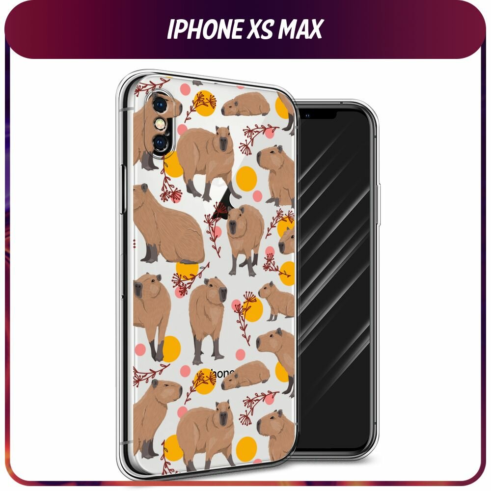 Чехол на Apple iPhone XS Max / Айфон XS Max с принтом "Капибара паттерн", прозрачный