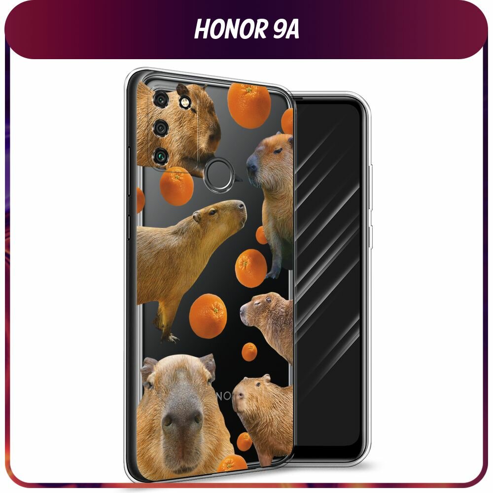 Чехол на Honor 9A / Хонор 9А с принтом "Капибара и апельсины", прозрачный