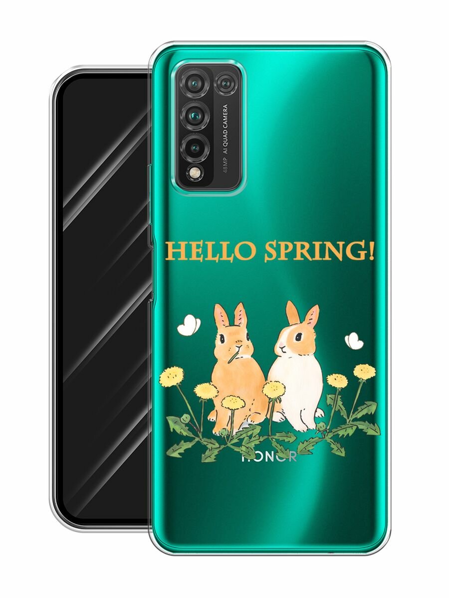 Чехол на Honor 10X Lite / Хонор 10X Лайт с принтом "Весенние кролики", прозрачный — фото 1