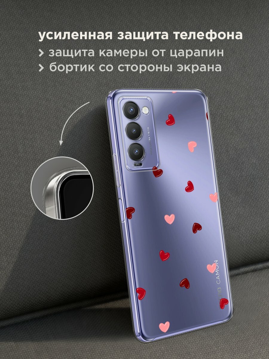 Чехол на Tecno Camon 18/18T / Текно Камон 18/18T с принтом "Бордовые сердечки 2" — фото 1