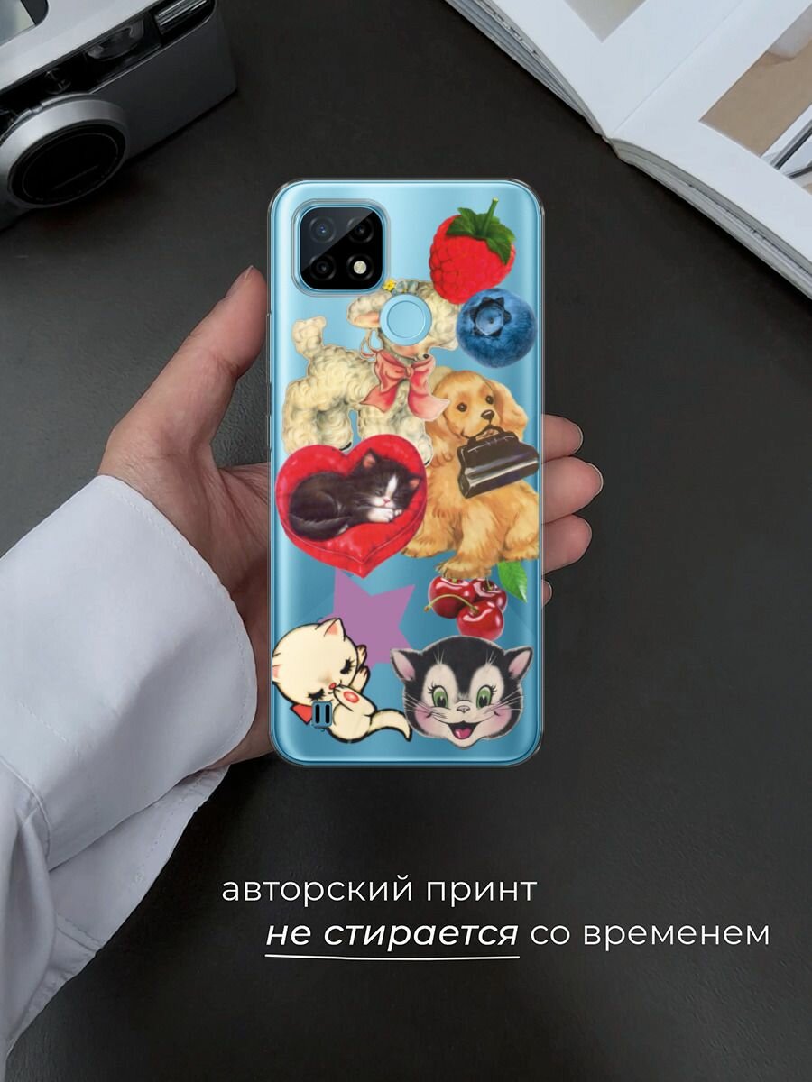 Чехол на Realme C21 / Реалми С21 с принтом "Милые стикеры", прозрачный — фото 1