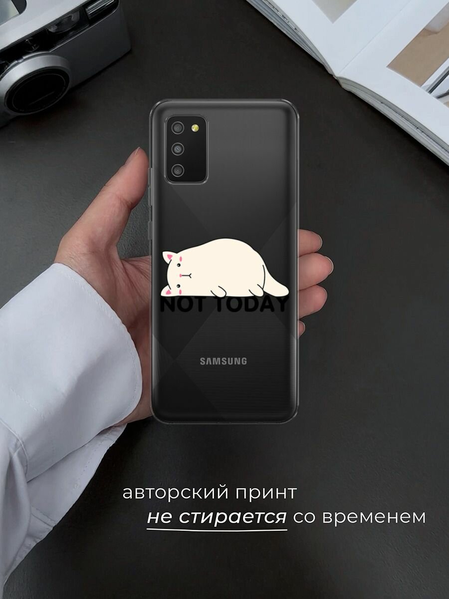 Чехол на Samsung Galaxy A02s / Самсунг Галакси A02s с принтом "Cat not today", прозрачный — фото 1