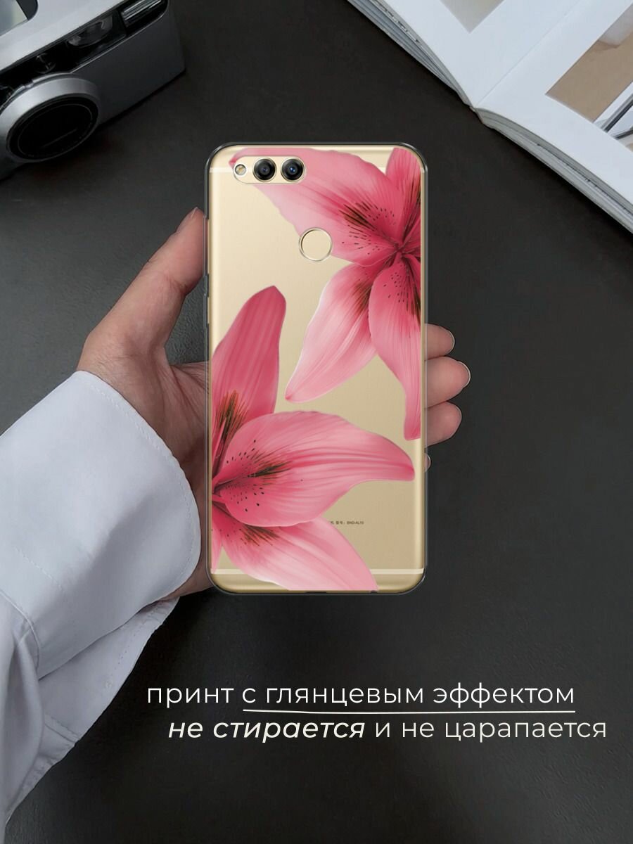 Чехол на Honor 7X / Хонор 7Х с принтом "Pink flower" — фото 1