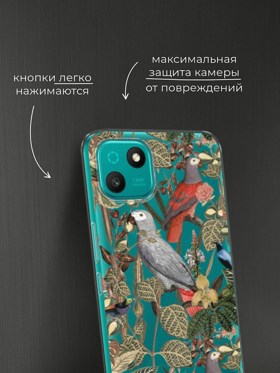 Чехол на Wiko T10 / Вико Т10 с принтом "Tropical pattern", прозрачный — фото 1