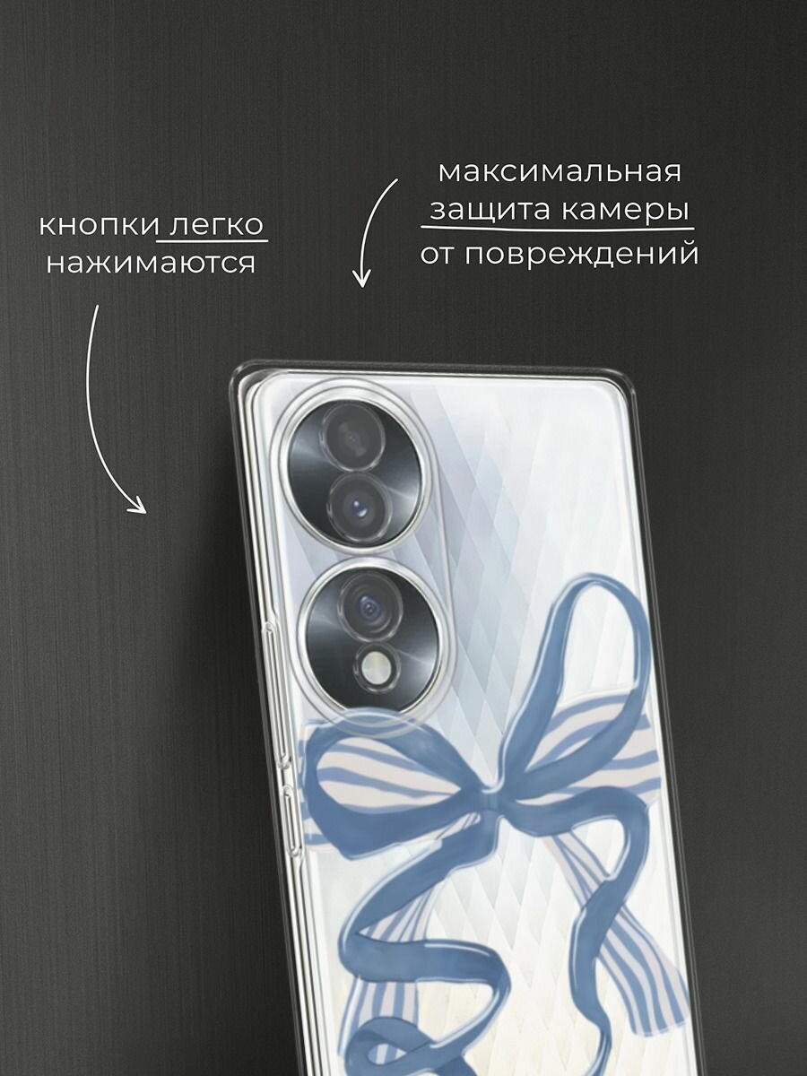 Чехол на Honor 70 / Хонор 70 с принтом "Полосатый голубой бант 2" — фото 1