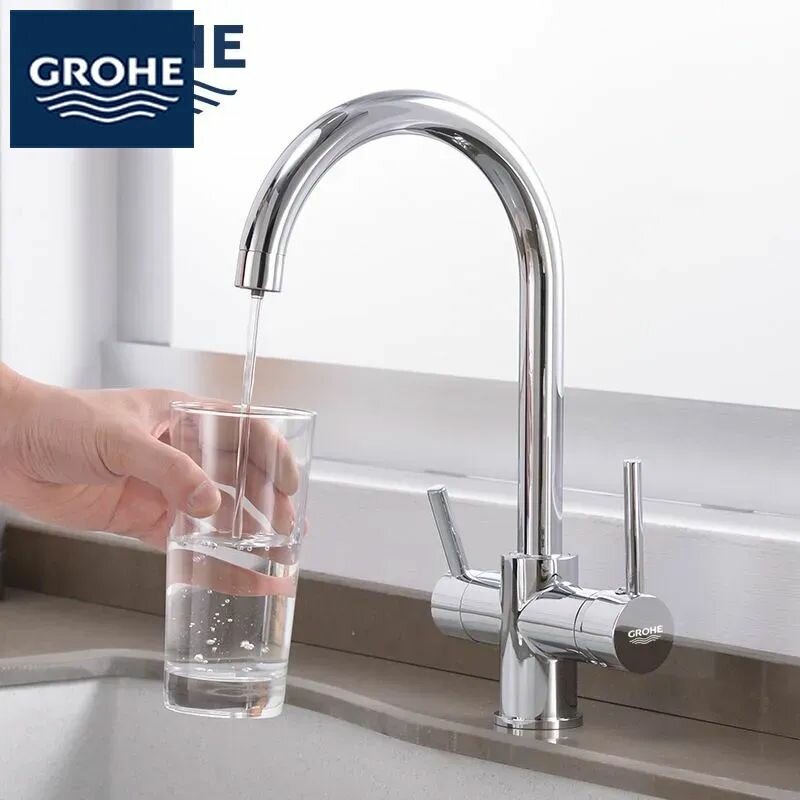 Новый кухонный смеситель GROHE с подключением фильтра питьевой воды, хром
