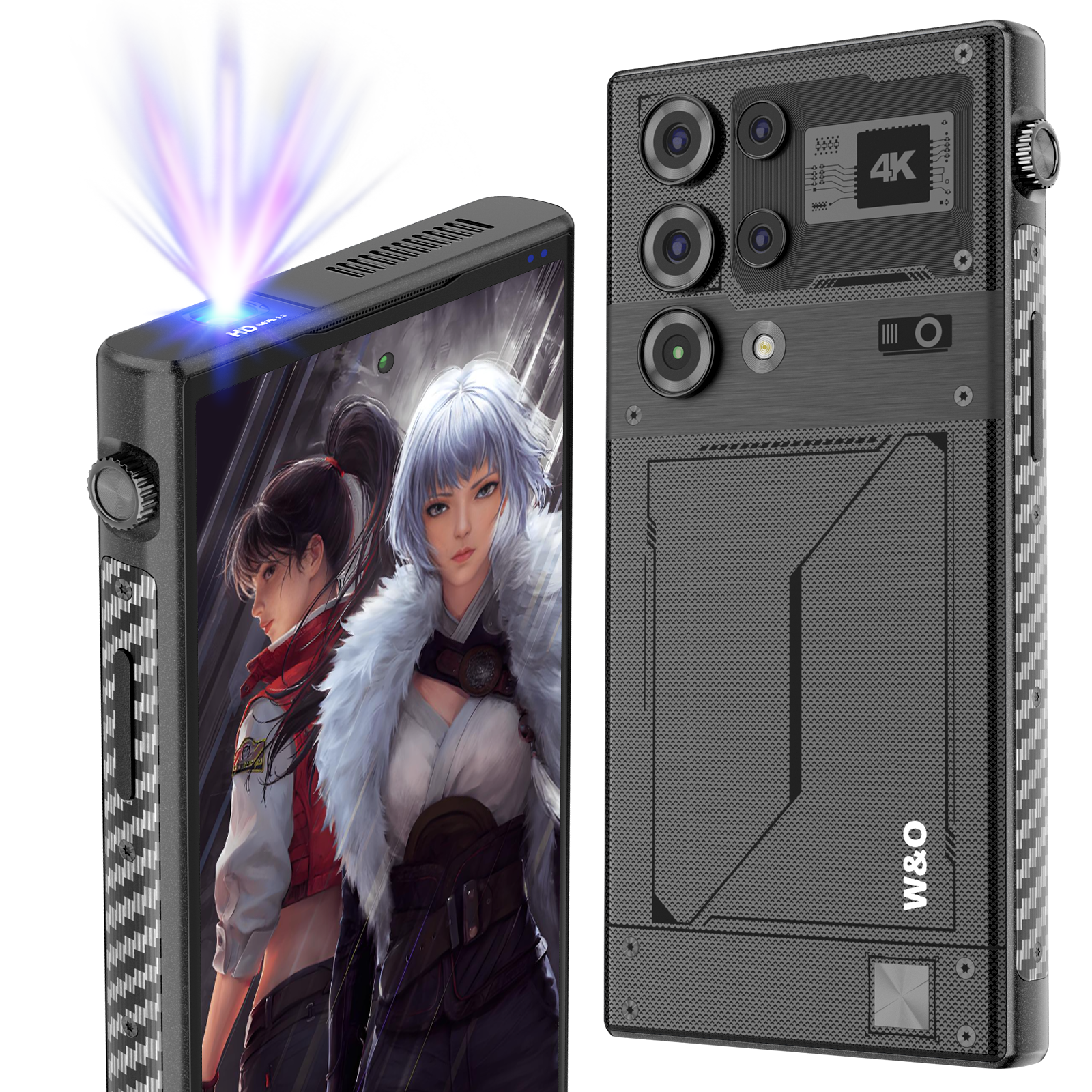 Смартфон с проектором 90 люмен, 6.8" 1080P, 12ГБ+512ГБ, Android 14, 12000 мАч, тройная камера 108 МП, быстрая зарядка 8A