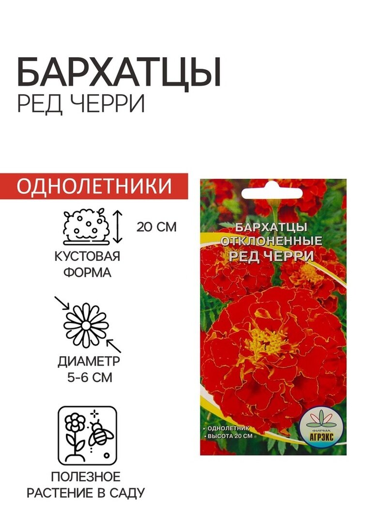 Семена цветов Агрэкс "Бархатцы Ред Черри", однолетние, красные, 0.2 г
