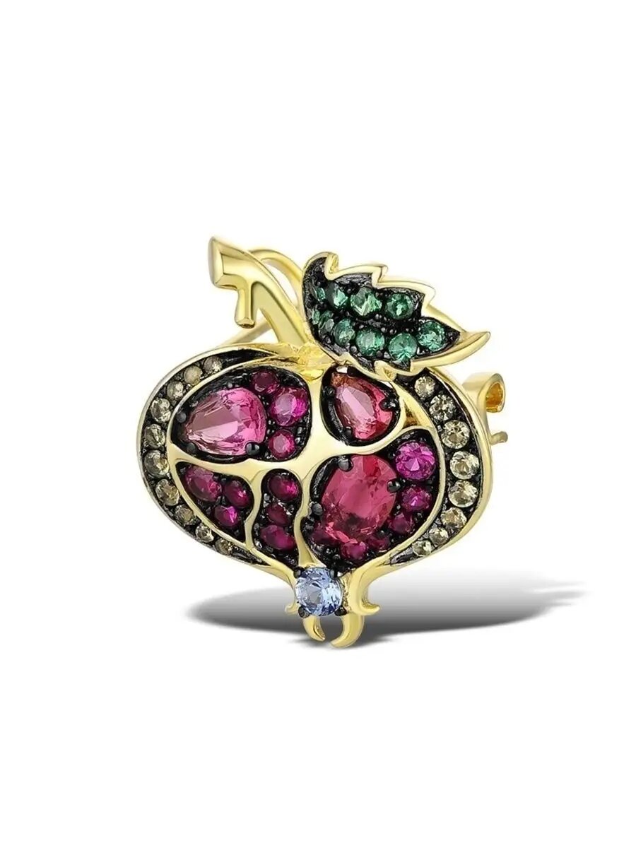 Брошь, серебро, 925 проба, золочение, родирование, циркон