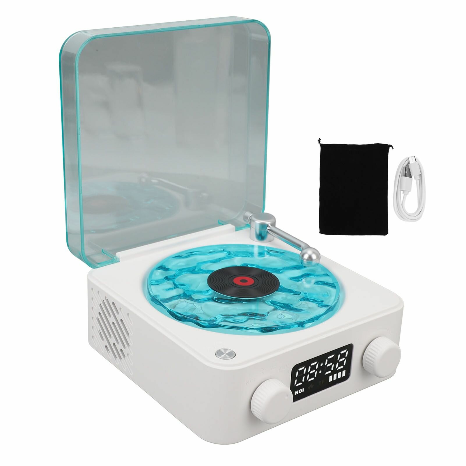 Винтажный проигрыватель виниловых пластинок, Bluetooth-колонка, беспроводной проигрыватель винила, 4 режима, стерео с часами, мягкий ночник для спальни, домашний декор, белый