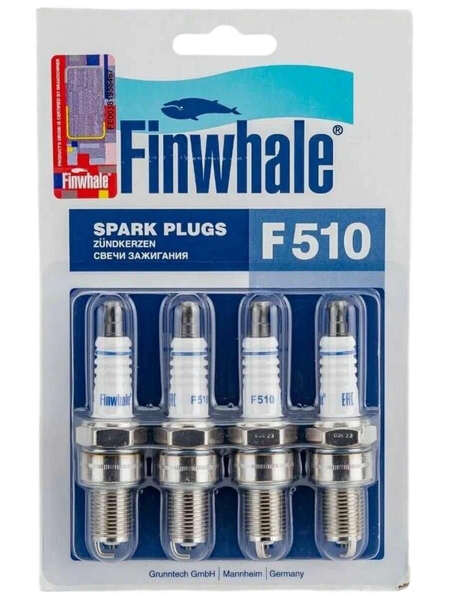 Комплект cвечей зажигания (4 шт) Finwhale F510 ВАЗ лада Гранта Калина Приора 8 клапан LADA 2108-10 инжектор Нива А17ДВРМ