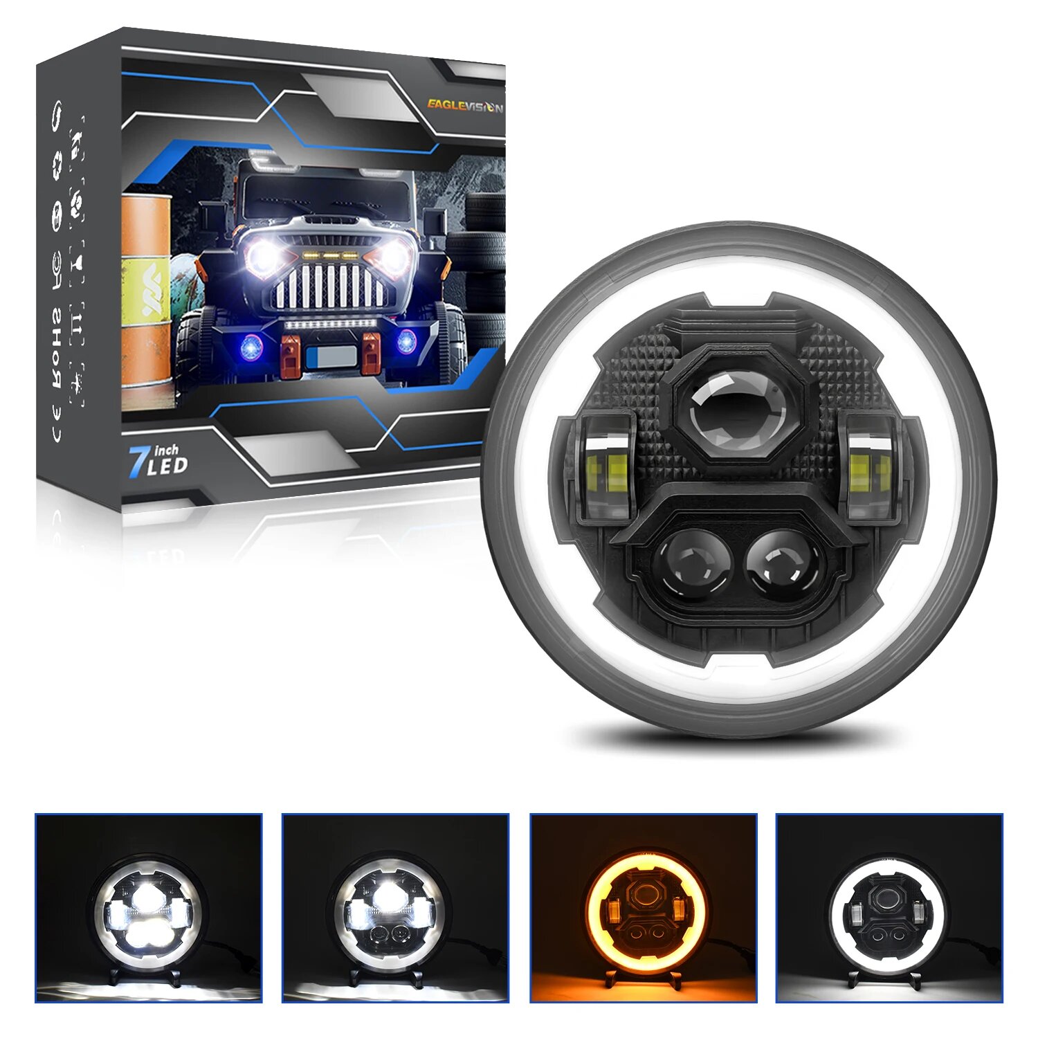 Фара для автомобиля и мотоцикла, фара «ангельские глазки», светодиодная фара DRL для автомобиля, Jeep Crystal Len, 4x4, маяк для Harley Wrangler, Jeep Jk, шарнир 1PCS